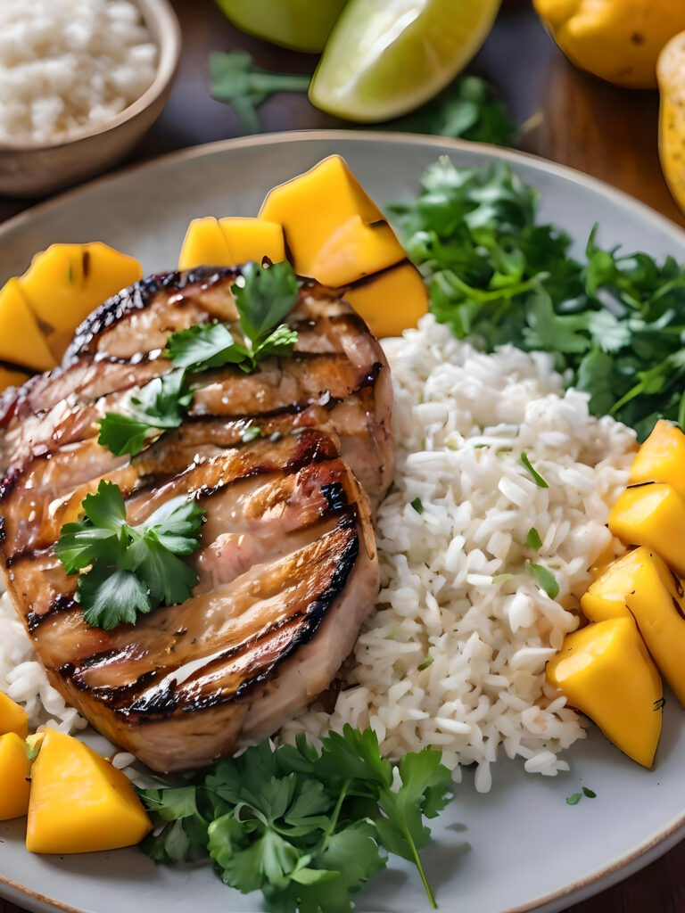 Mango Glazed Pork Loin Chops with Coconut Rice – WHEN RYAN COOKS